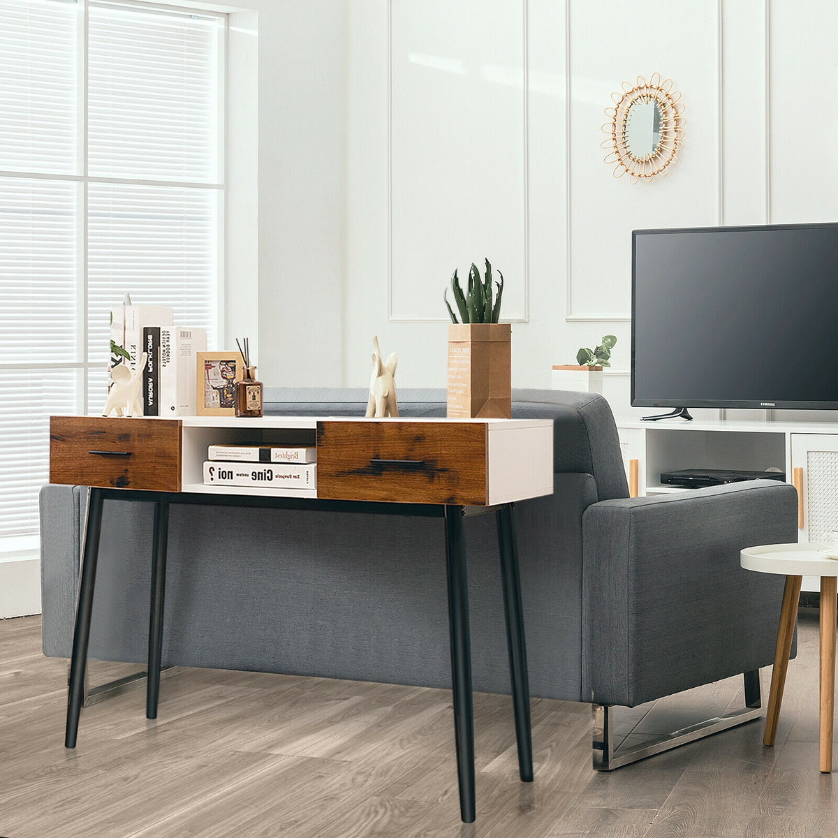 42 Inch Industrial Console Table with 2 Drawers for Entry... – Moogdesk