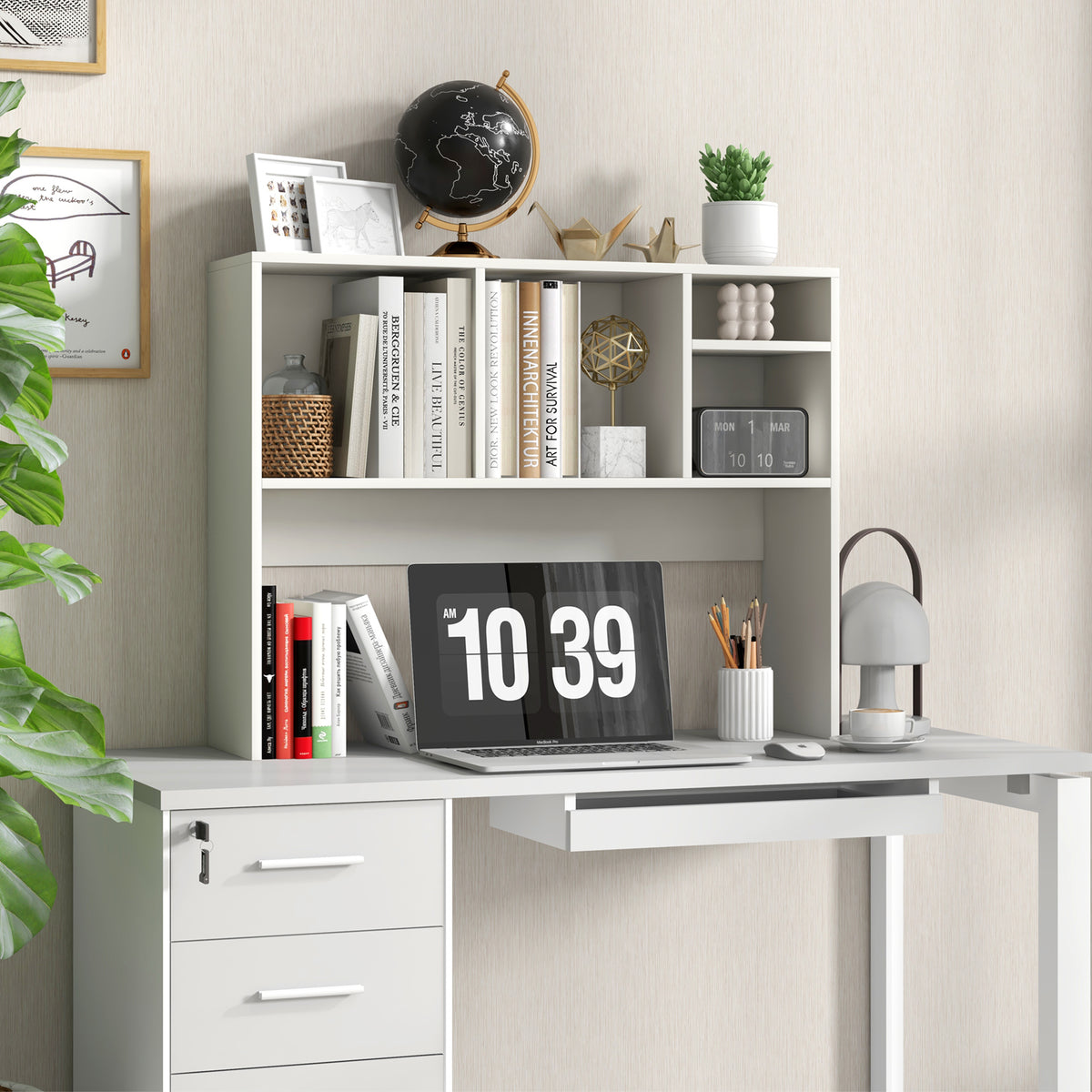 Computer Desktop Bookcase with 4 Cubbies and Open Back Co... – Moogdesk