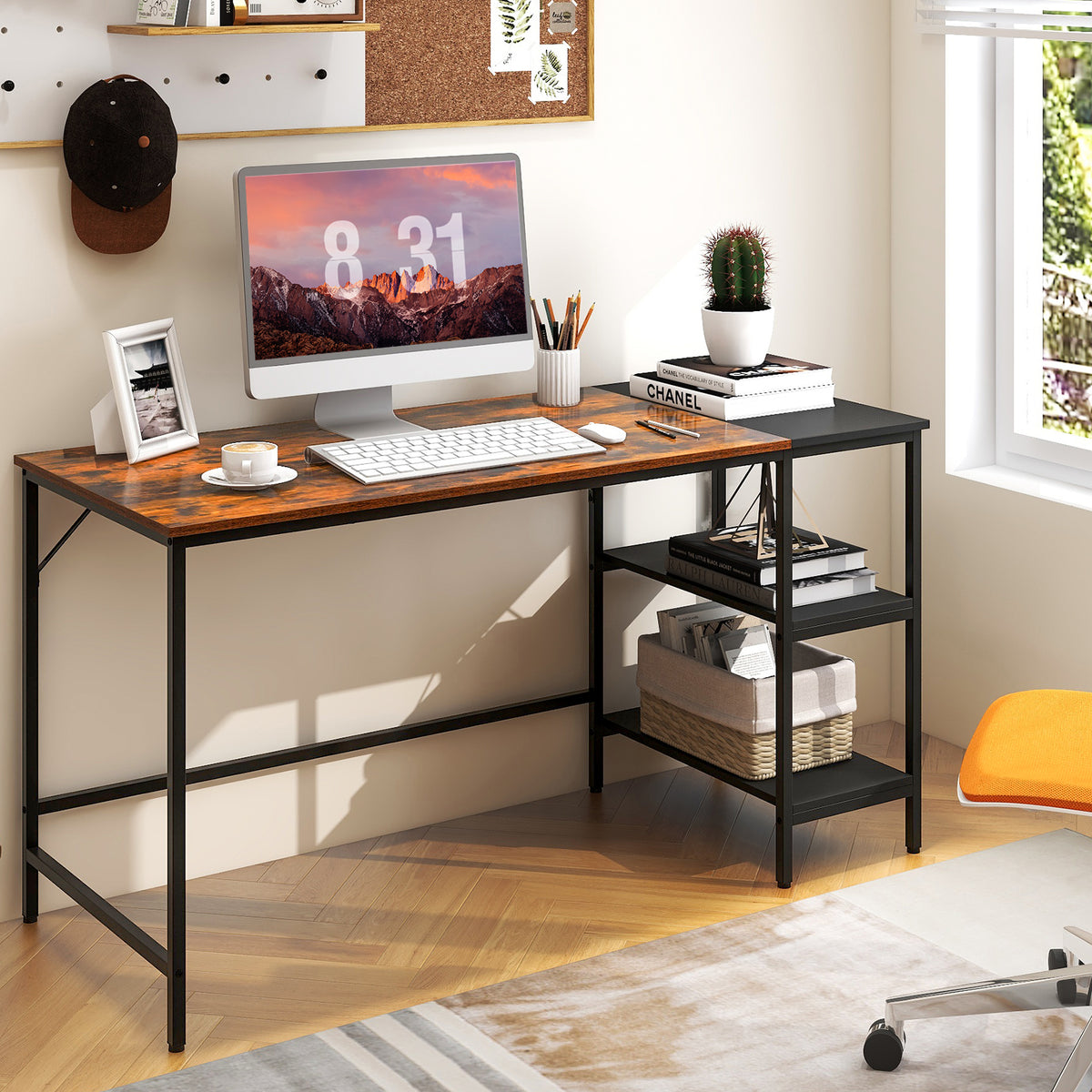 55 Inch Modern Industrial Style Study Writing Desk with 2... – Moogdesk