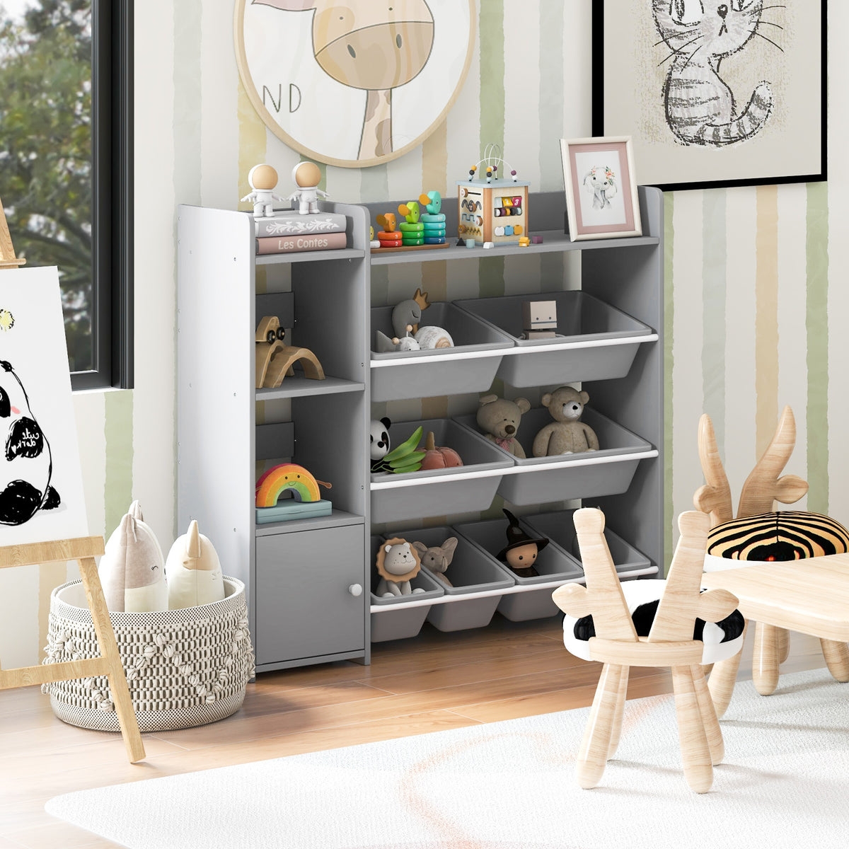 4-Tier Kids Bookshelf and Toy Storage Rack with 8 Toy Org... – Moogdesk