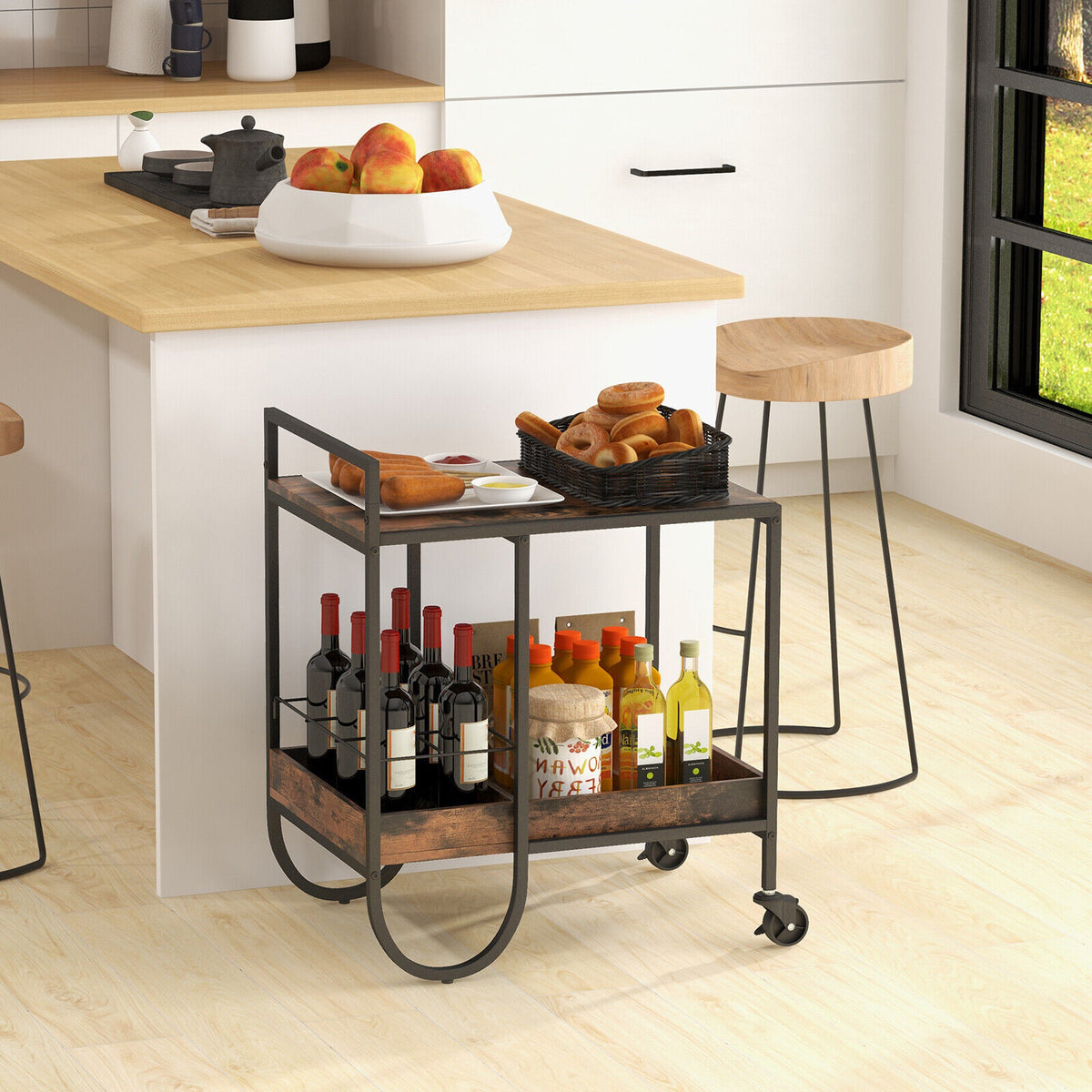 Rolling Buffet Serving Cart with Removable Metal Wire Win... – Moogdesk