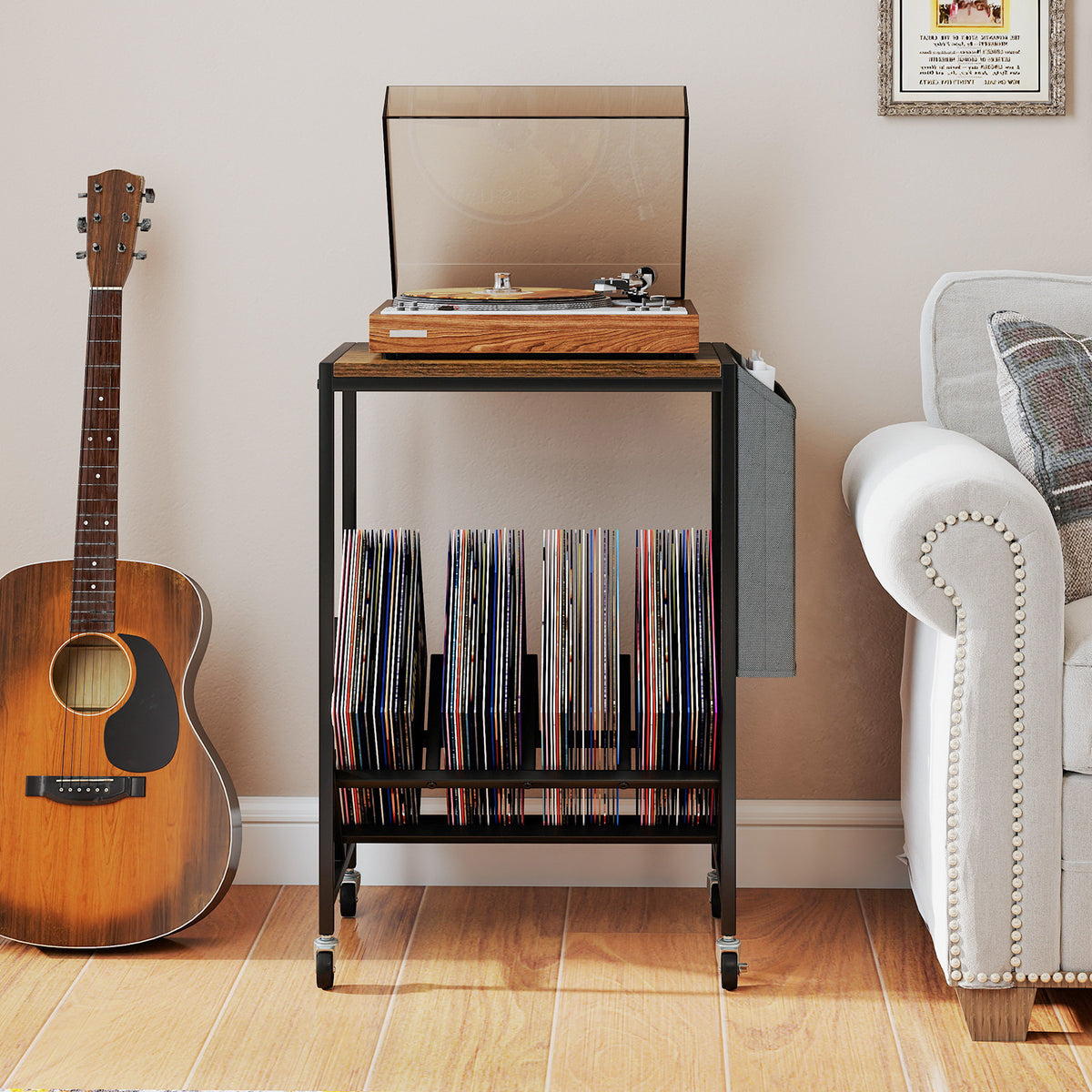 Rolling Record Player Stand 2-Tier with Vinyl Storage and... – Moogdesk
