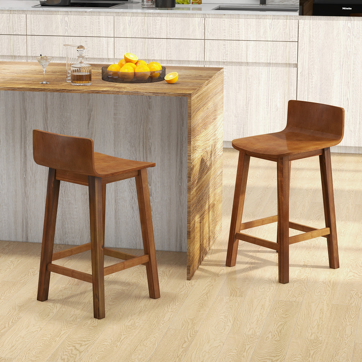 Wood Bar Stools Set of 2 with Solid Back and Seat – Moogdesk