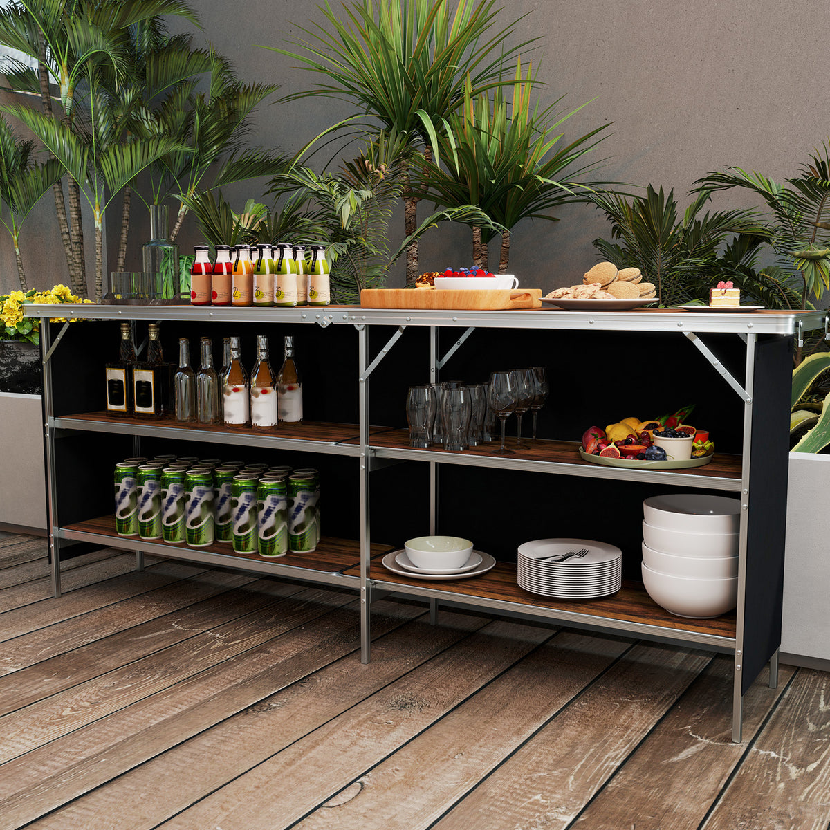 Aluminum Portable Picnic Table with 2-Tier Open Shelves a... – Moogdesk