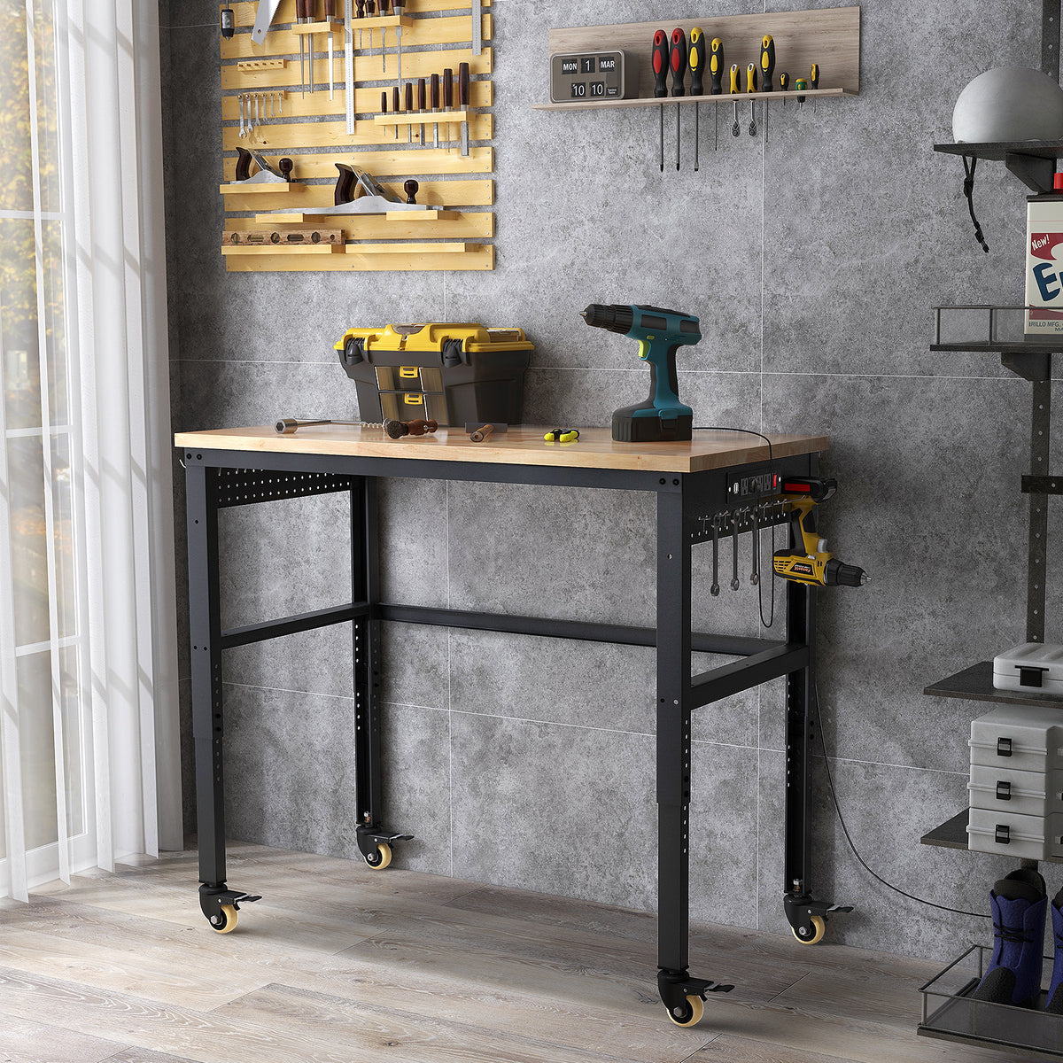 48 Inch Adjustable Work Bench with Power Outlets-Natural – Moogdesk